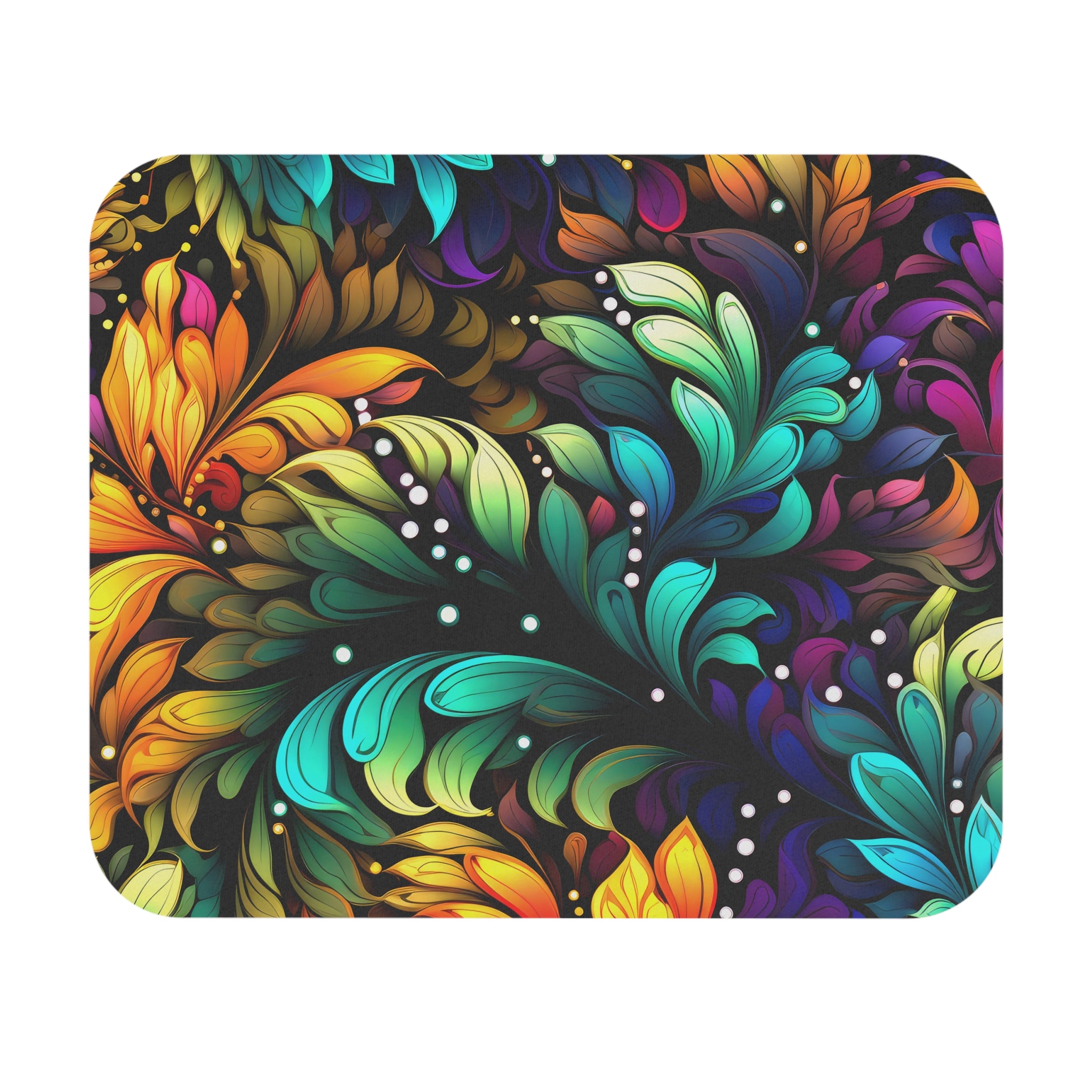 Colorful Floral Swirl Mouse Pad, Vibrant Artistic Leaf Pattern