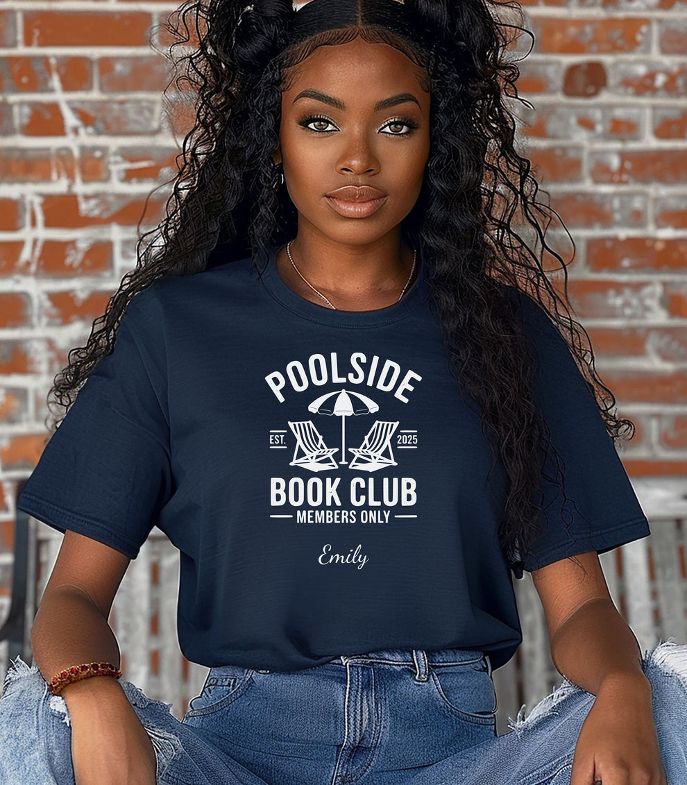 Personalized Poolside Book Club T-Shirt, Relaxed Summer Reading Tee, S