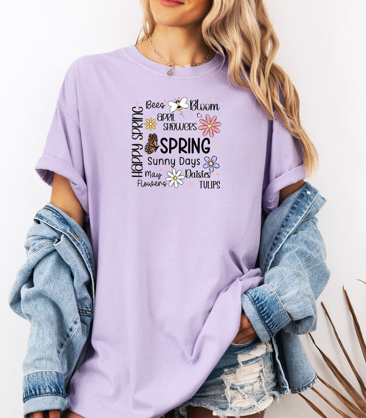 Happy Spring Shirt, Bees Bloom April Showers Floral Butterfly T-Shirt