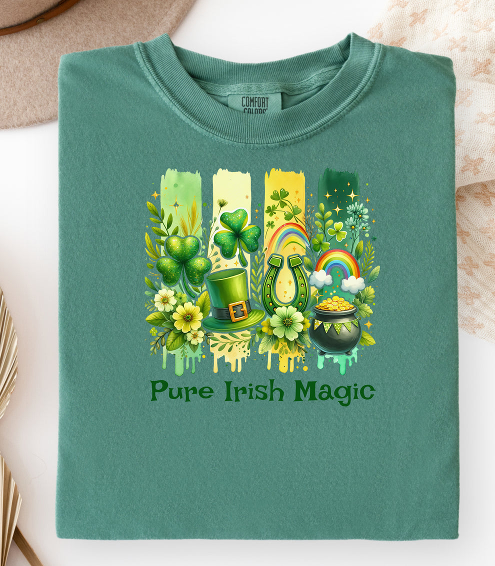 Pure Irish Magic T-Shirt, St Patricks Day Leprechaun Shamrock Design,